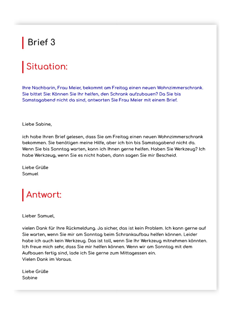 Beispiele Für Briefe Zu Unterschiedlichen Themen Für Niveaustufe A2 - IFU Sprachschule 3 | PDF