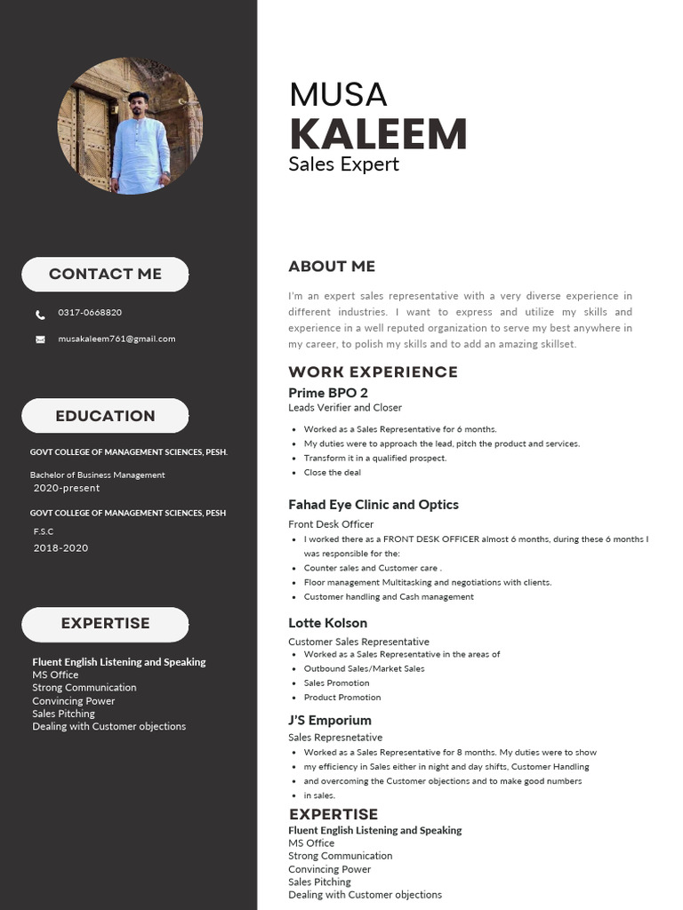 Moosa Kaleem - Sales CV | PDF
