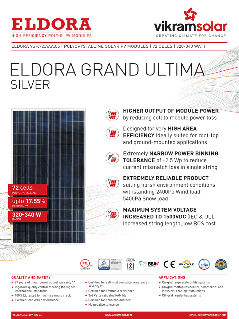 ELDORA Grand Ultima Solar Module Specs | PDF | Photovoltaic System ...
