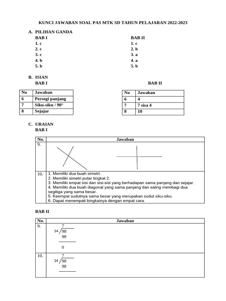 KJ Soal Pas Matematika Kelas 4 | PDF
