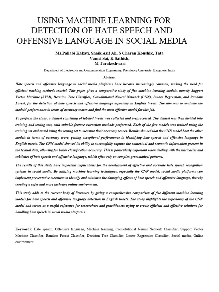 HATE SPEECH AND OFFENSIVE LANGUAGE IN SOCIAL MEDIA PaperFinal1 | PDF HATE SPEECH AND OFFENSIVE LANGUAGE IN SOCIAL MEDIA PaperFinal1 | PDF