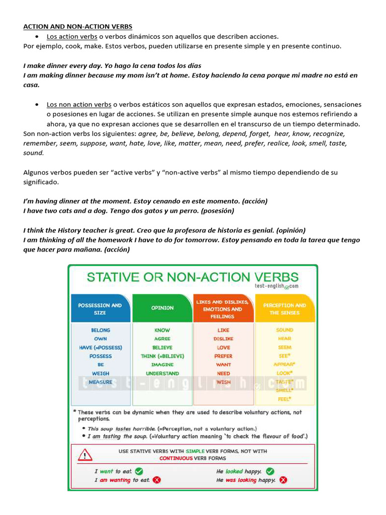Action and Non Action Verbs | PDF