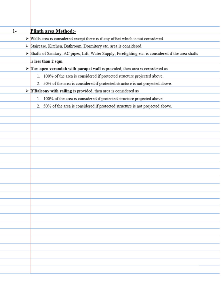 Plinth Area Method:-: Less Than 2 SQM Open Verandah With Parapet Wall | PDF
