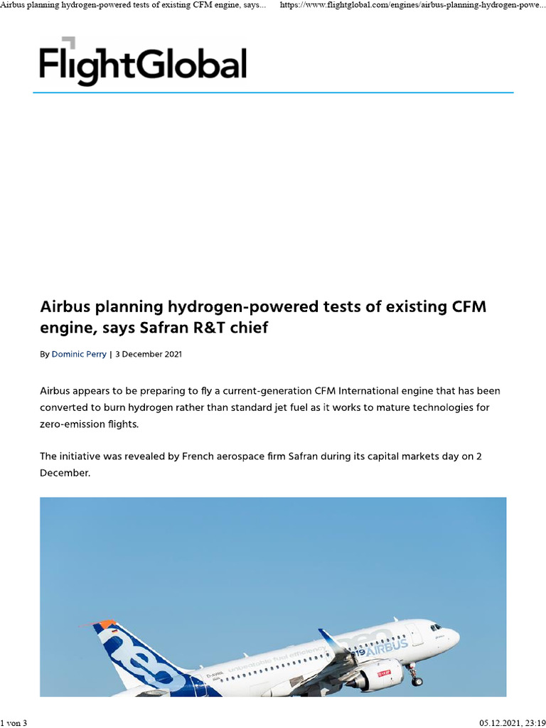 Airbus Planning Hydrogen-Powered Tests of Existing CFM Engine, Says ...