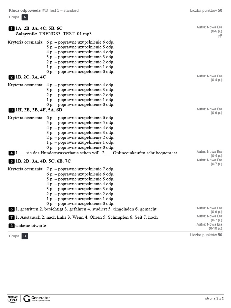 #t3 Test 1 - Standard Klucz Odpowiedzi | PDF