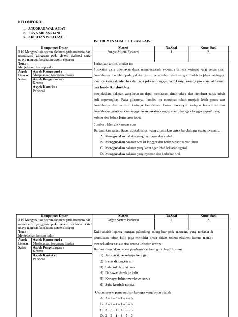 SOAL LITERASI SAINS_KELOMPOK 3 | PDF