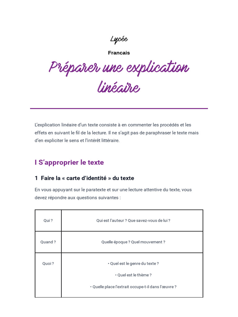 Préparer Une Explication Linéaire | PDF