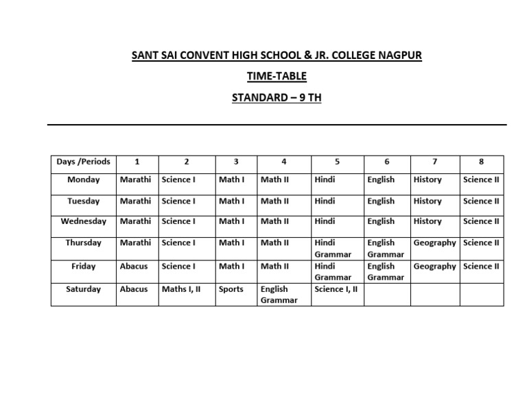 9 TH Standard Timetable | PDF