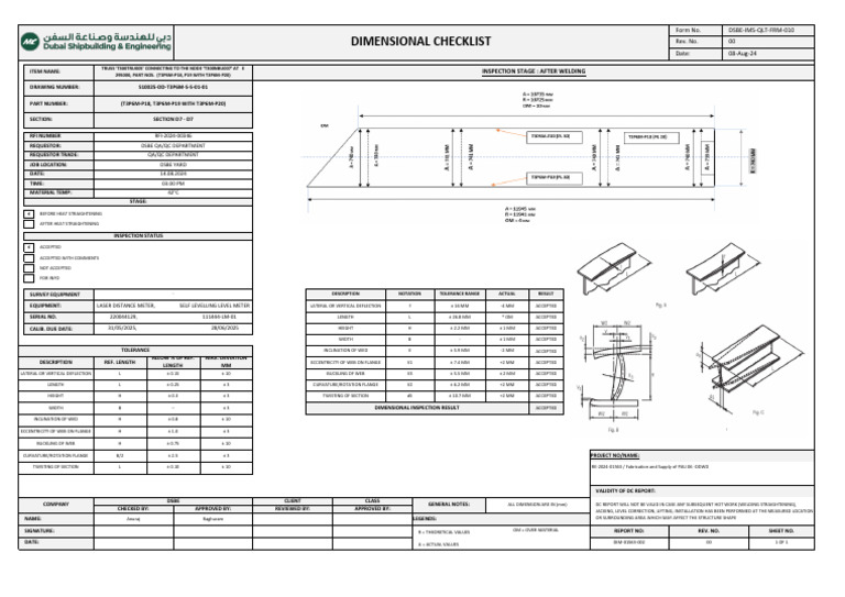 Dimensional Checklist: Inspection Stage: After Welding | PDF