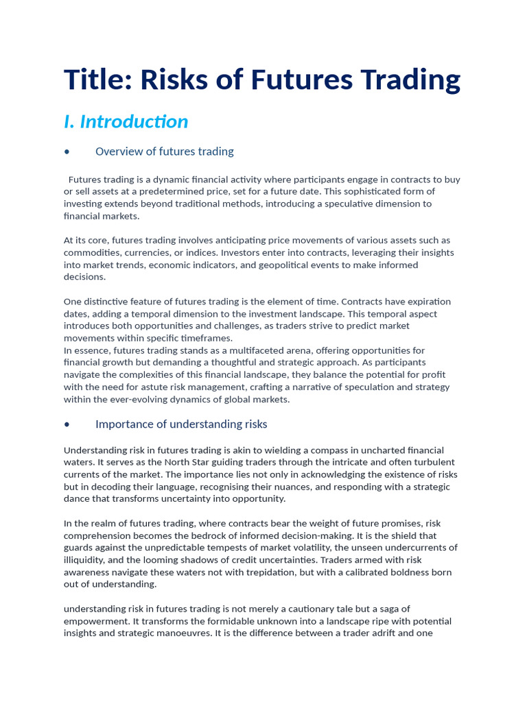 Report On Risks of Future Trading | PDF | Diversification (Finance ...