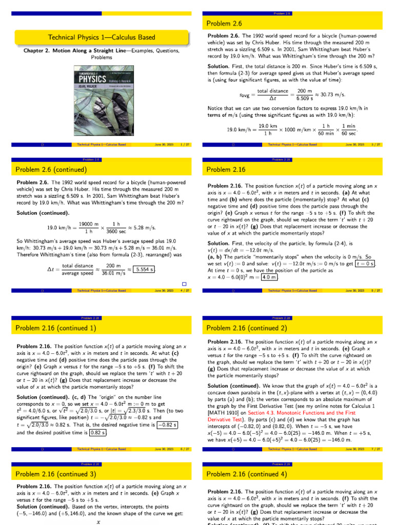 Examples Halliday Resnick 11 ch2 Print | PDF