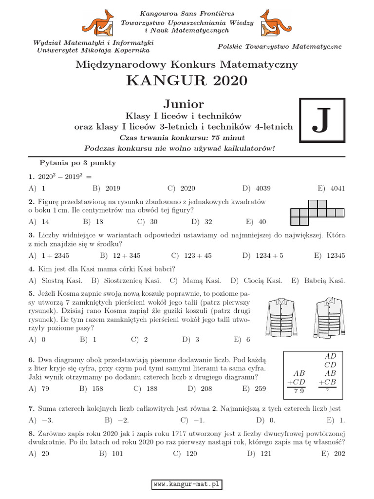 KANGUR 2020: Junior | PDF