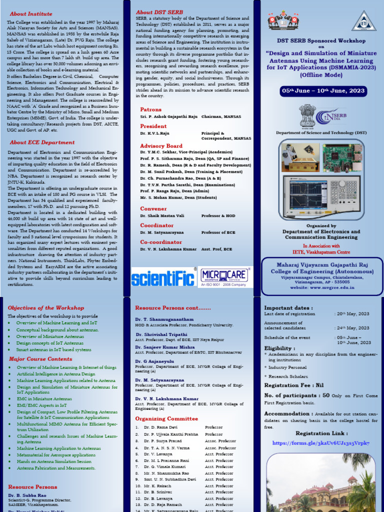 DST SERB Sponsored Workshop Brochure and Registration Form | PDF