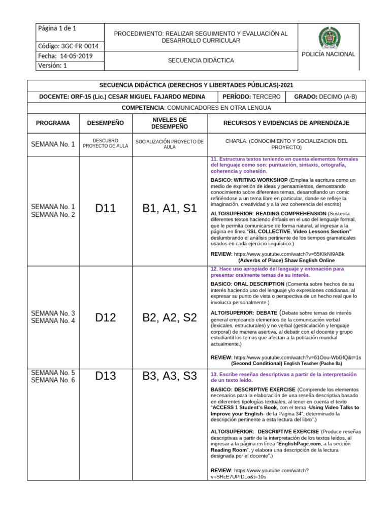 Secuencia Didactica-Tercer Periodo Grado Decimo (A-B) - 2021 | PDF