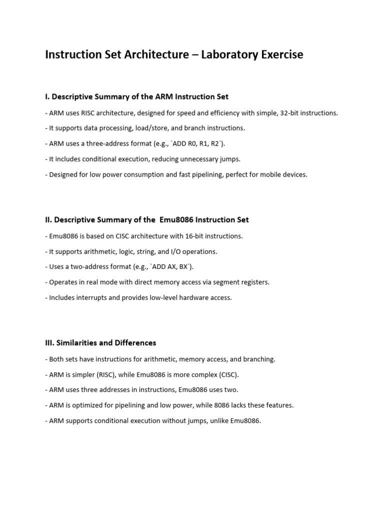 Instruction Set Architecture - Laboratory Exercise | PDF