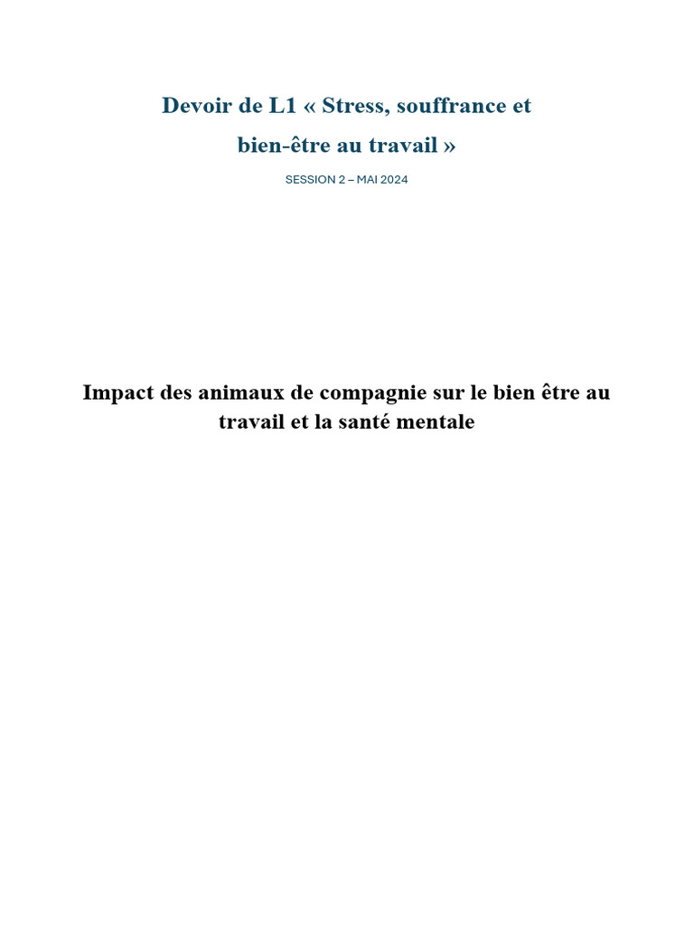 L1 - Stress Souffrance Bien Être Au Travail | PDF