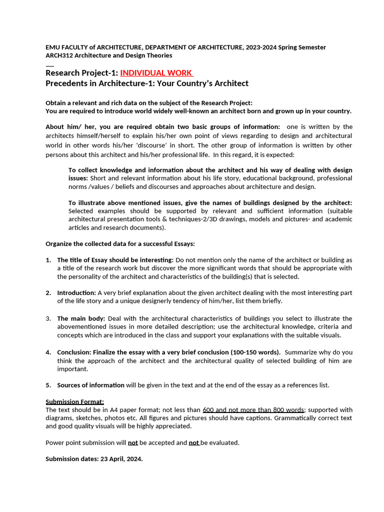 ARCH312 2023 24 Spring Research Project I Presentation INDIVIDUAL | PDF