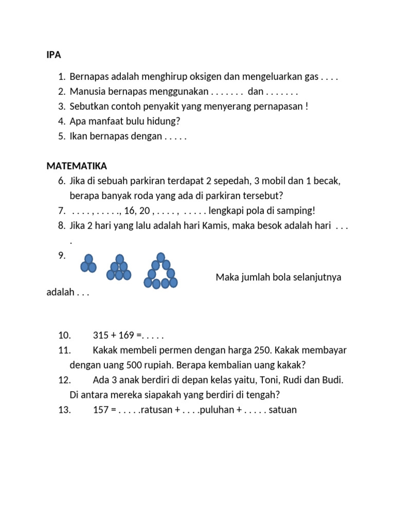 Kelas 1 Ipa N Mat | PDF