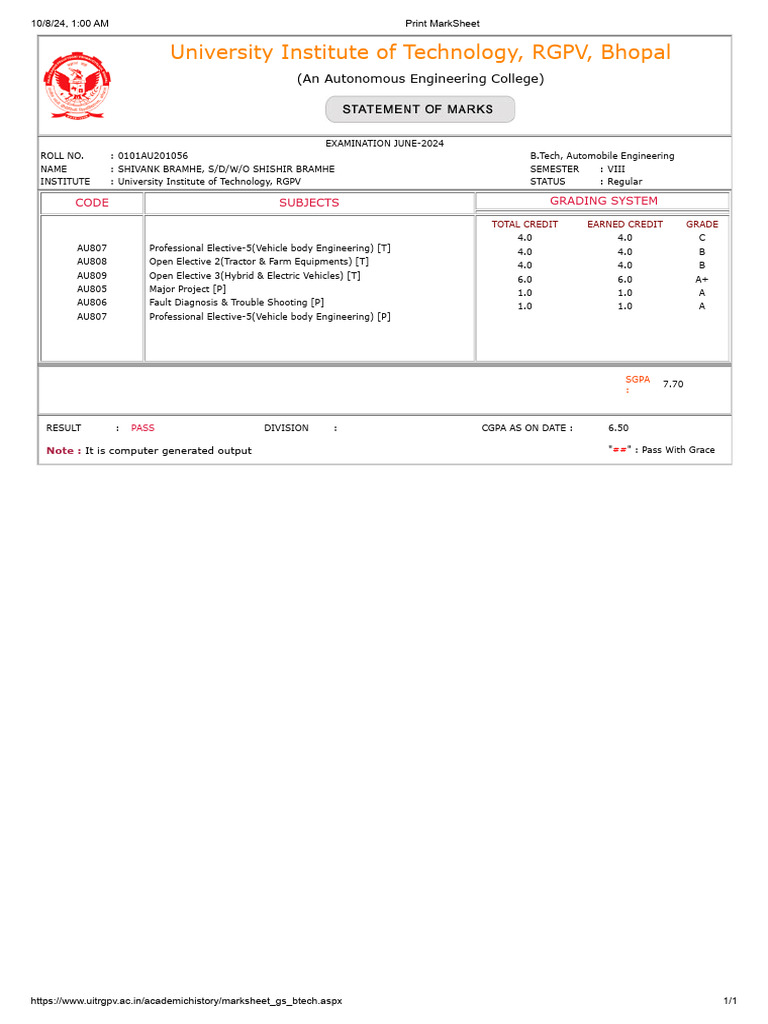 Print MarkSheet TANU NEW | PDF