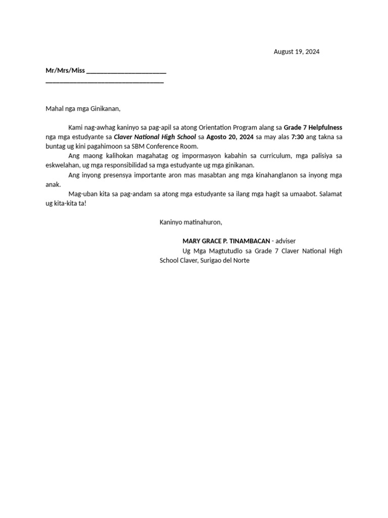 Letter Orientation | PDF