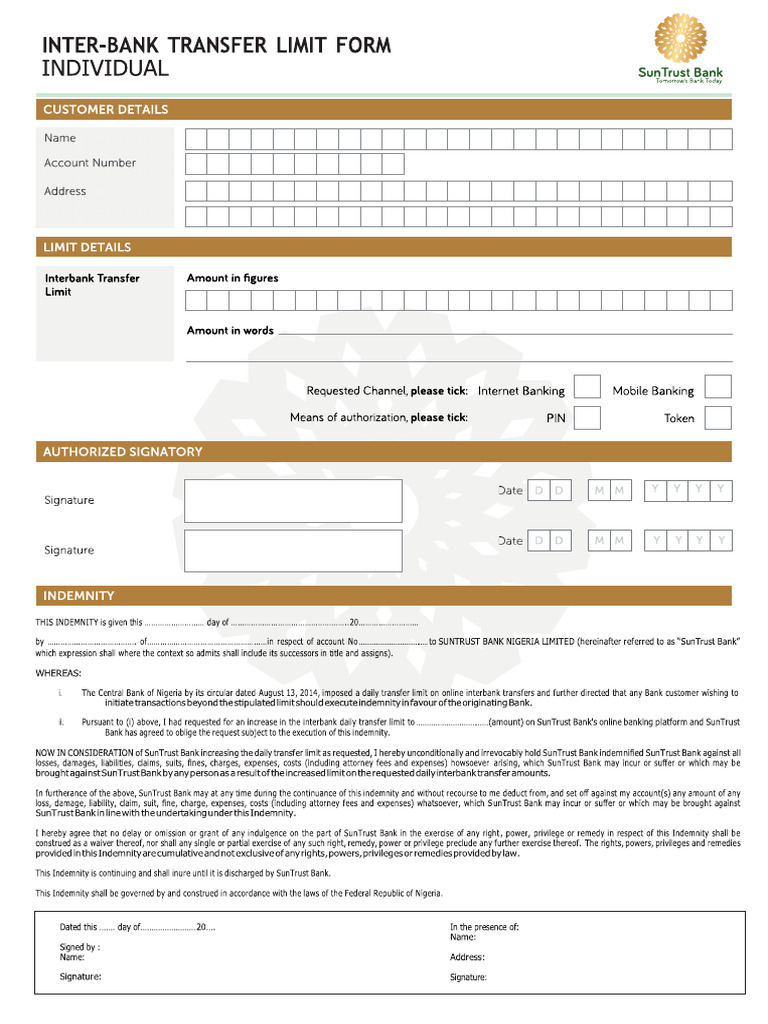Inter-Bank Transfer Limit Form (Individual) | PDF