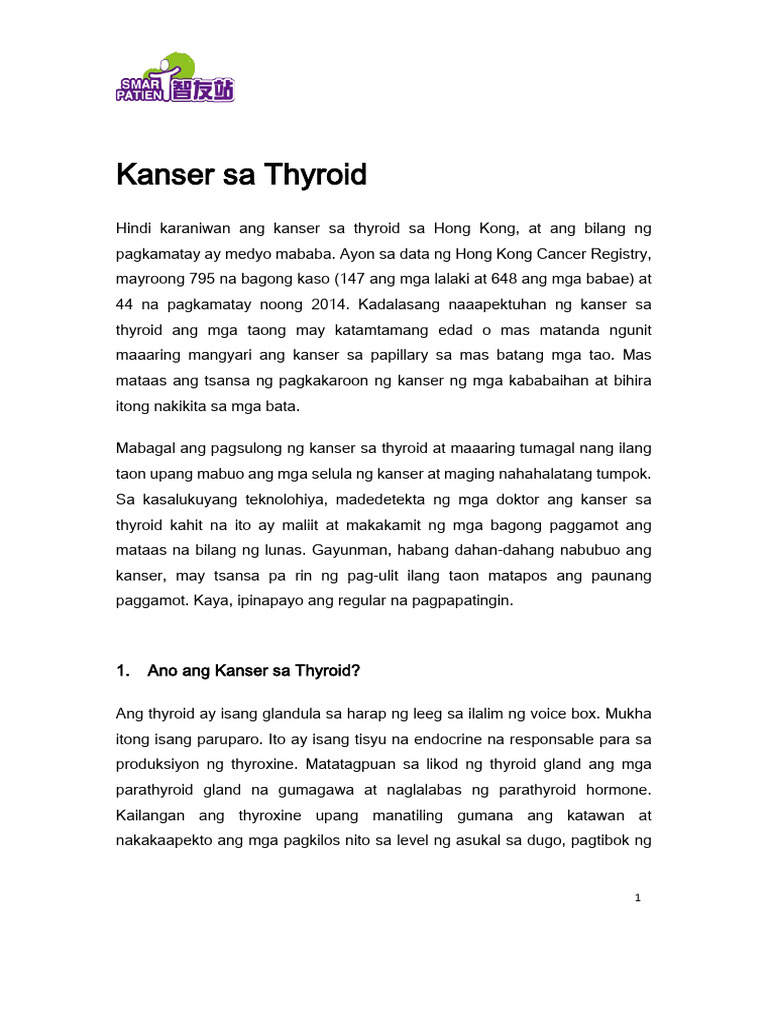 Thyroid Cancer Tagalog 201801 | PDF