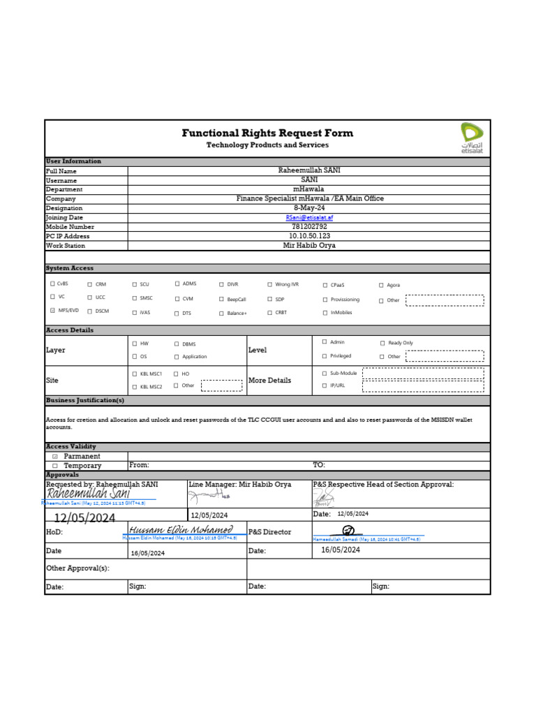 P&S User Request Form 1 3 (2) (1) | PDF