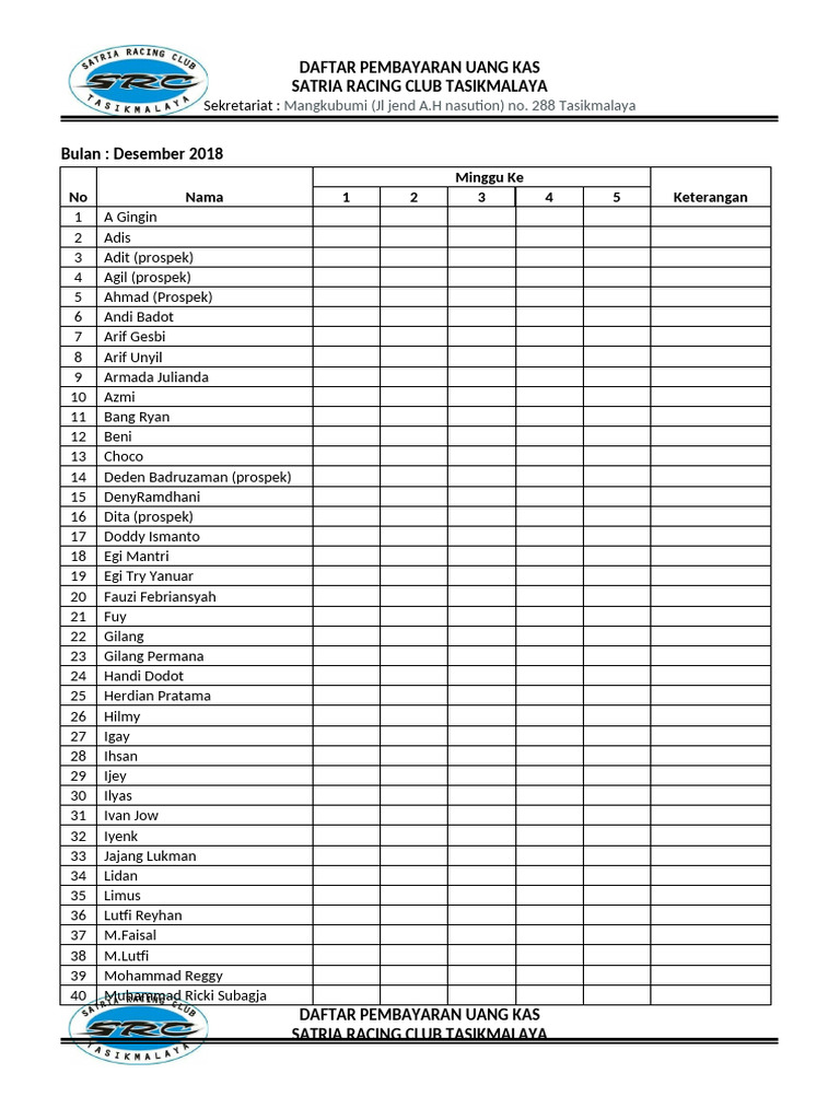 Daftar Pembayaran Uang Kas | PDF