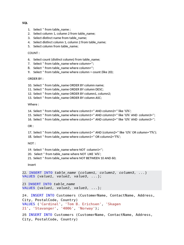Table - Name Column1 Column2 Column3 Value1 Value2 Value3 Table - Name ... Table - Name Column1 Column2 Column3 Value1 Value2 Value3 Table - Name ...