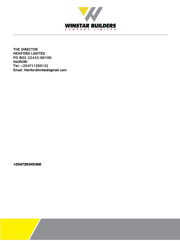 The Director Henford Limited PO BOX 22433-00100 Nairobi Tel ...