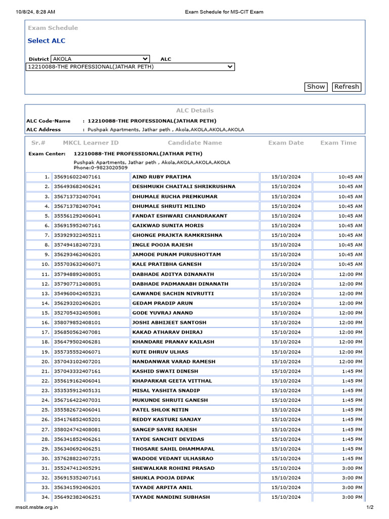 Exam Schedule | PDF