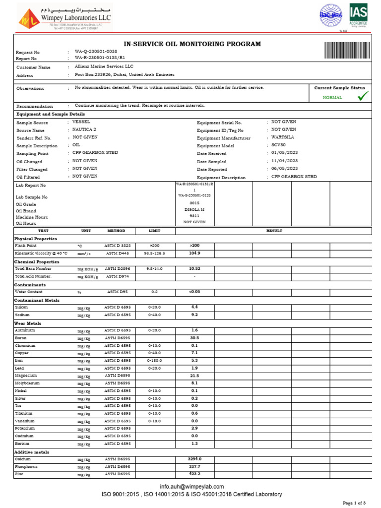 In-Service Oil Monitoring Report 2023 | PDF | Motor Oil