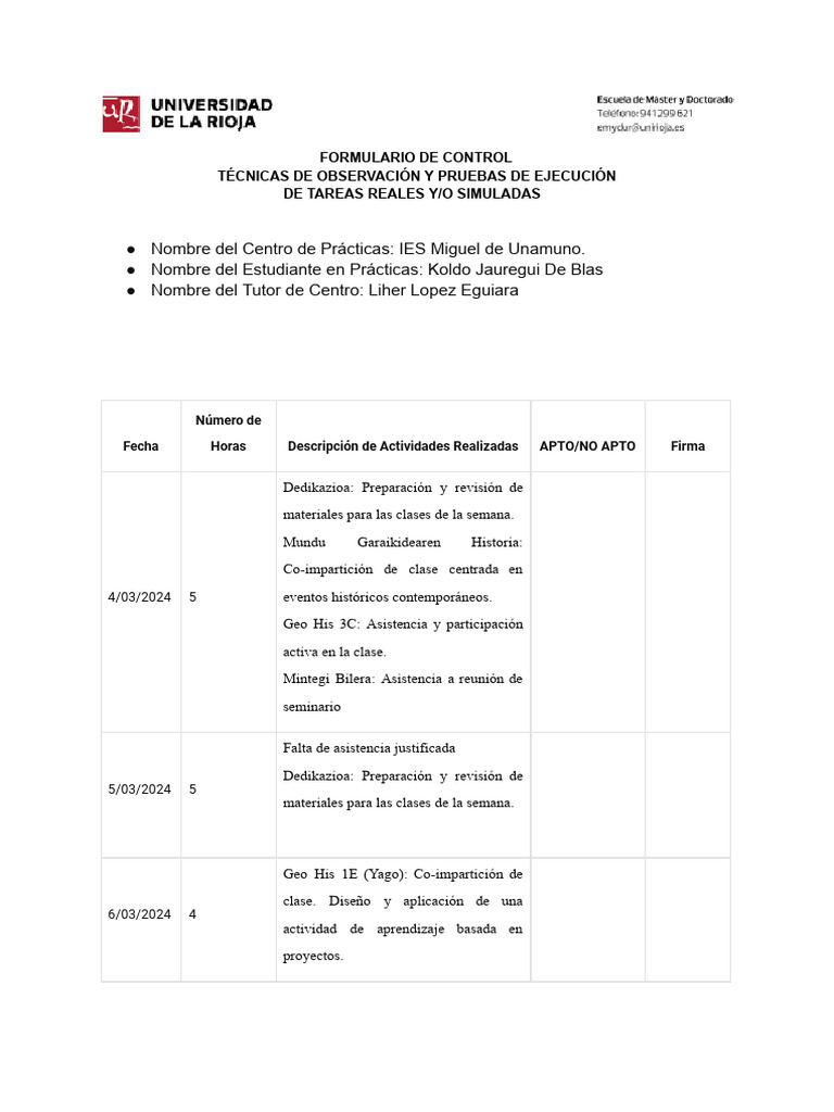 Formulario de Control | PDF