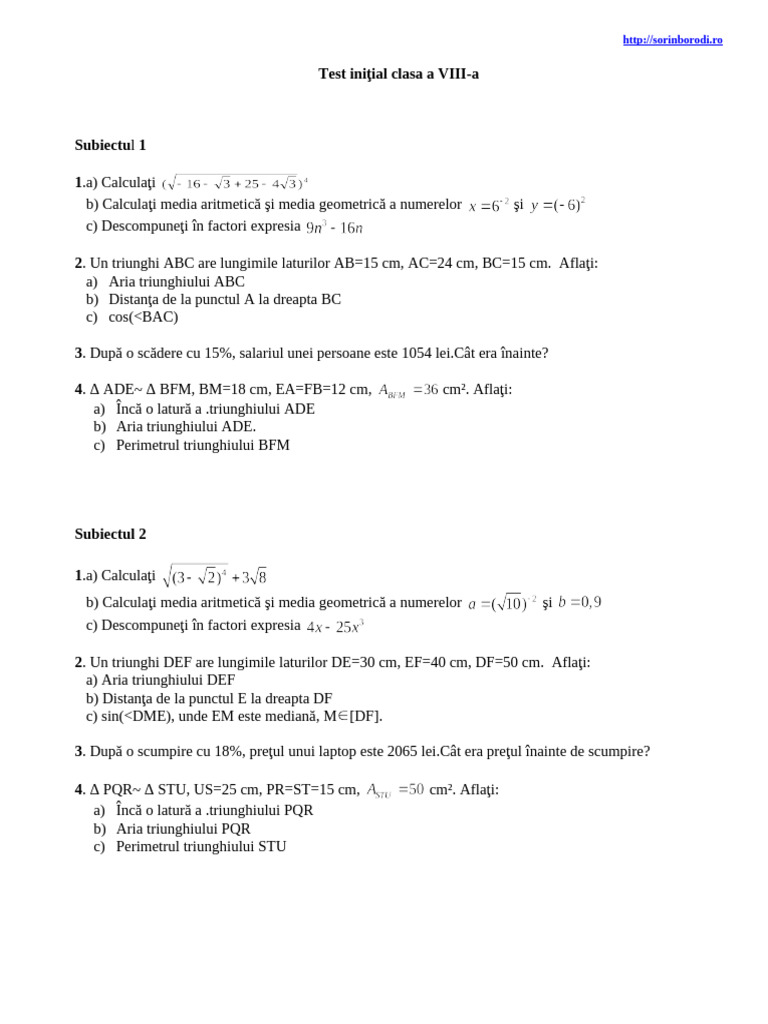 cls8 - Mate - Info.Ro.1426 Test Initial Clasa A 8-A | PDF