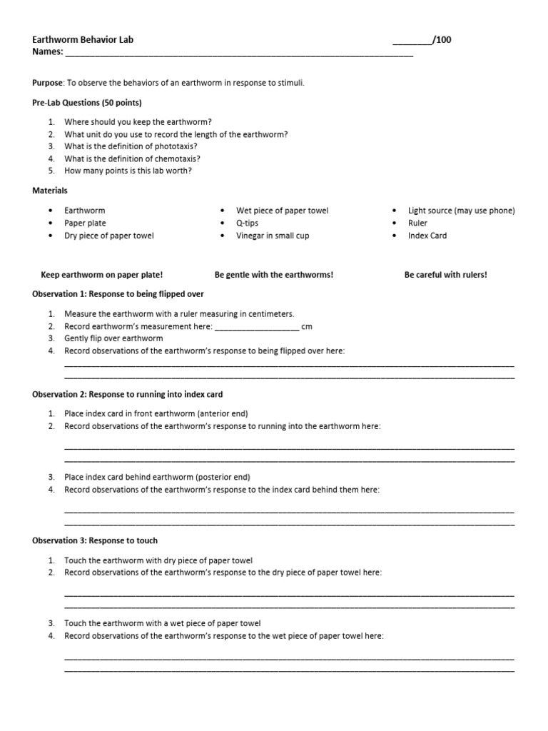 Earthworm Behavior Lab | PDF