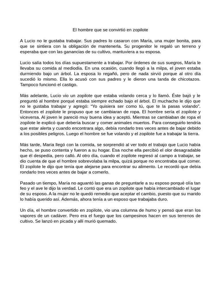 El Hombre Que Se Convirtió en Zopilote | PDF