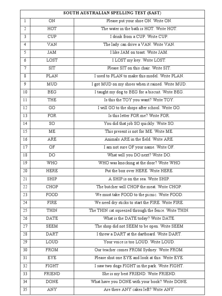 South Australian Spelling Test Template 5 - skieypretty