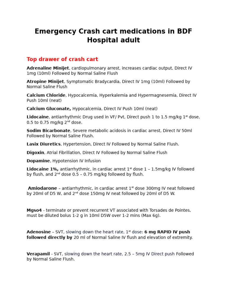 Emergency Crash Cart Medications | PDF