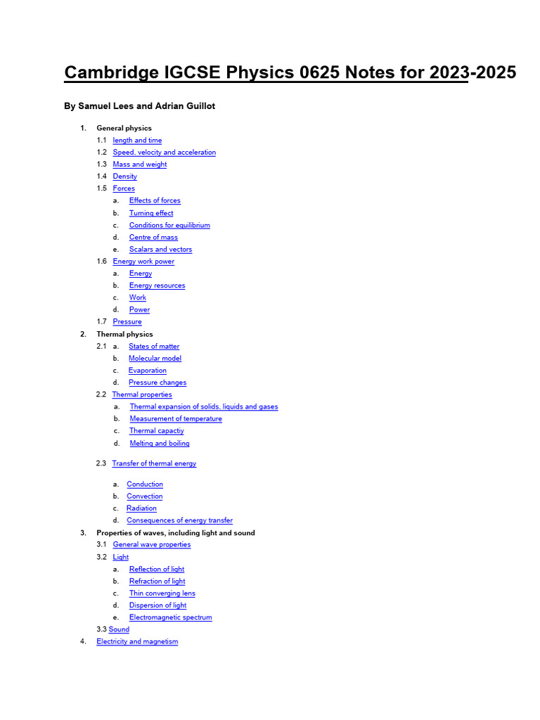 Cambridge - IGCSE - Physics Revision - Notes - IGCSE 2023-2025 ...