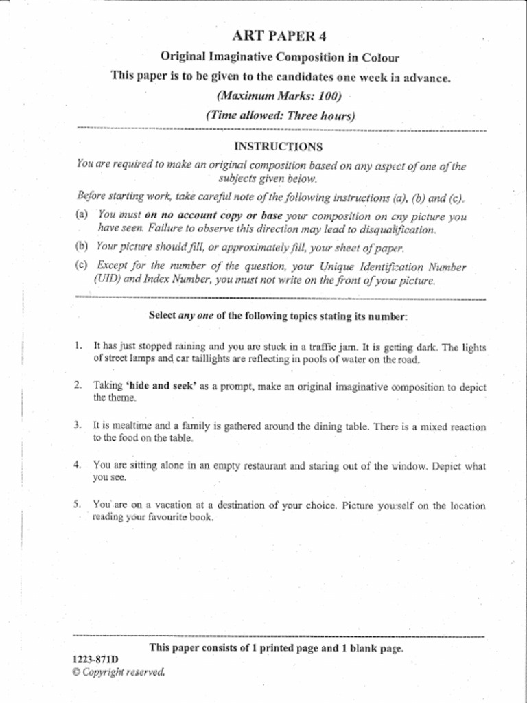 871D Art Paper 4 - Original Imaginative Composition in Colour PDF | PDF