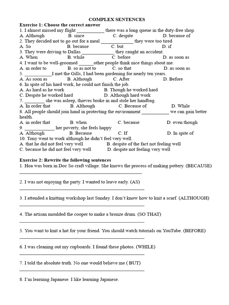 Complex Sentences | PDF
