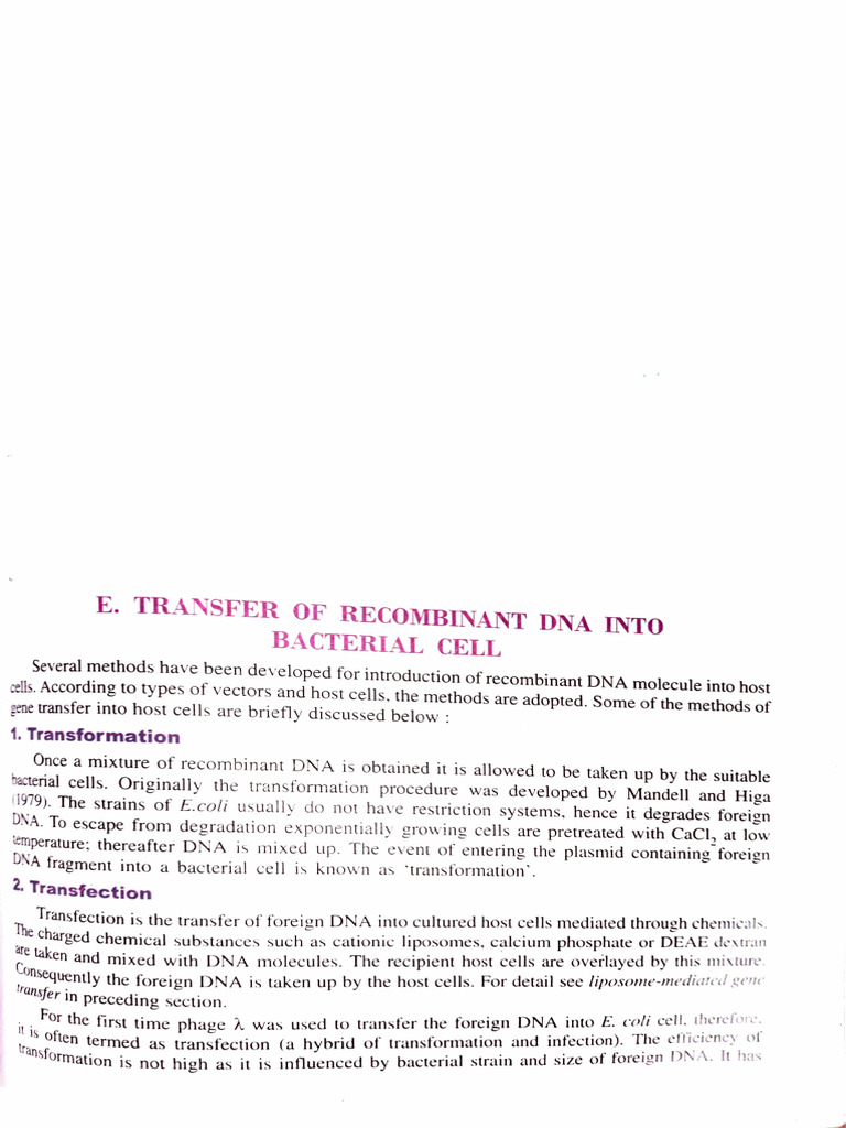 Unit 2 Gene Transfer (Vector Dependent and Direct Methods) | PDF