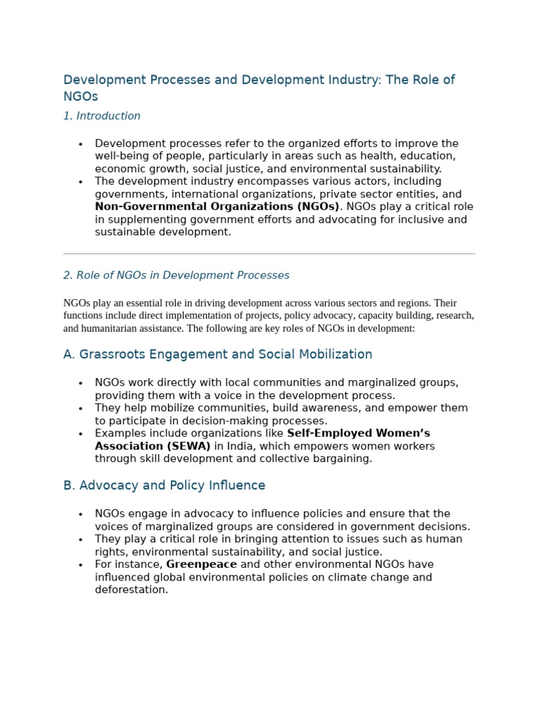 Development Processes and Development Industry: The Role of Ngos | PDF