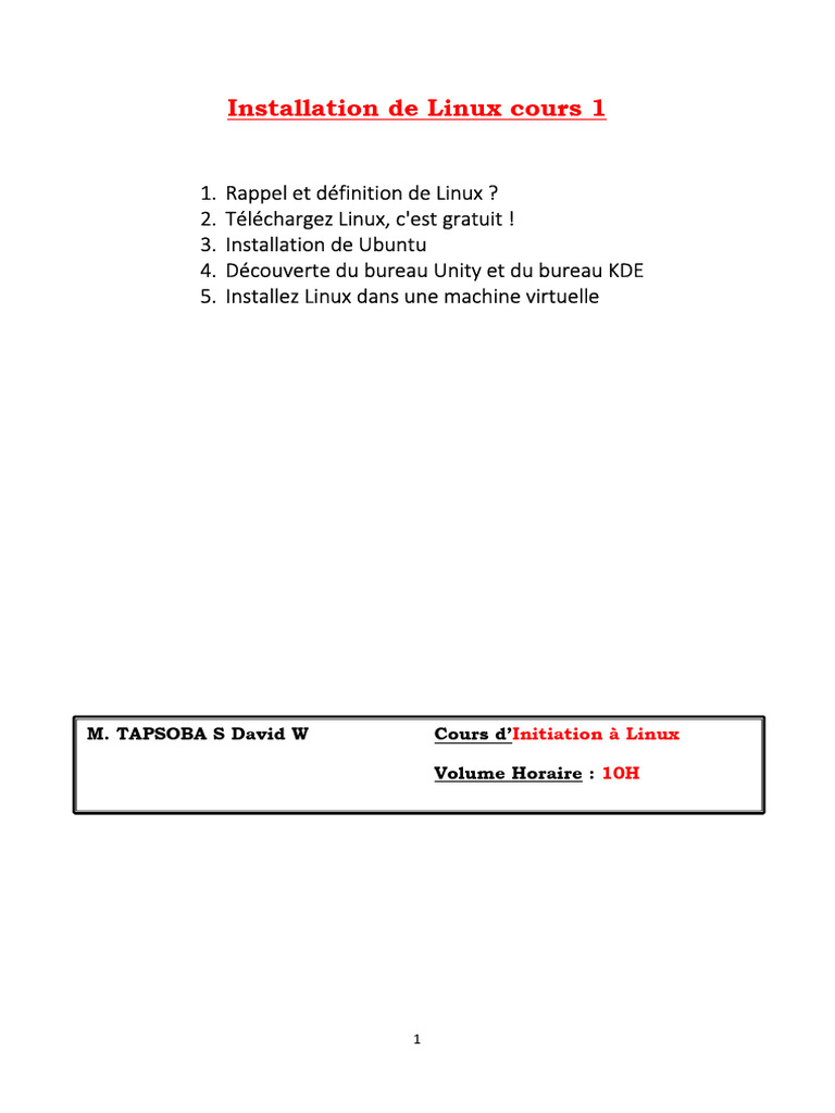 Installation Linux Cours 1 | PDF