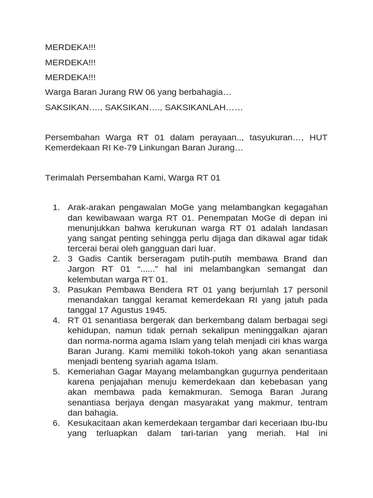 Narasi Karnaval RT 01 | PDF