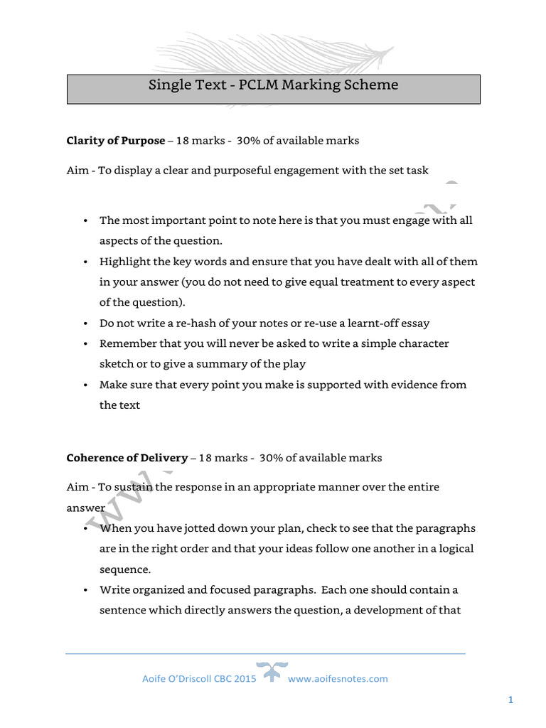 Single Text - PCLM Marking Scheme Explained | PDF | Essays | Cognitive ...