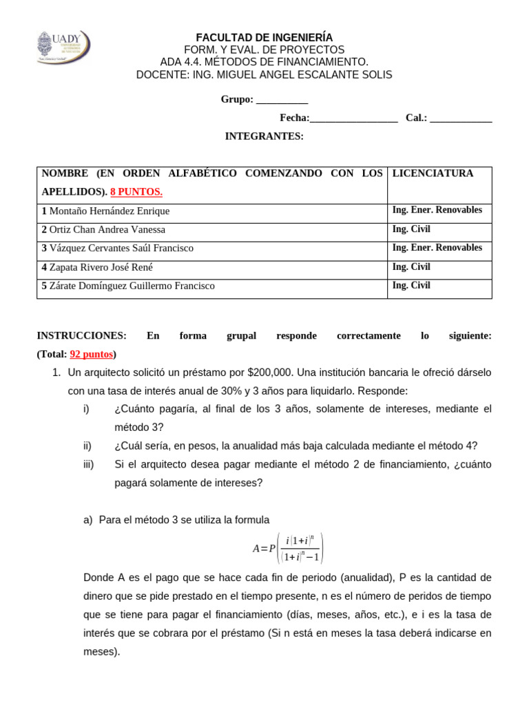 Form y Eval de Proy - ADA 4-4 METODOS DE FINANCIAMIENTOf | PDF Form y Eval de Proy - ADA 4-4 METODOS DE FINANCIAMIENTOf | PDF