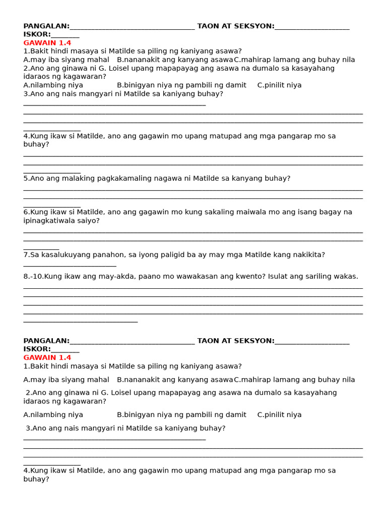 Ang Kwintas Gawain 1.4 | PDF