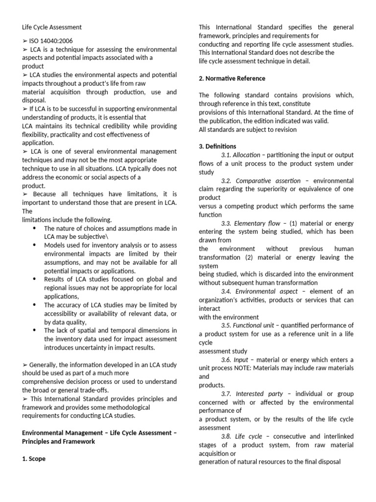 Life Cycle Assessment | PDF