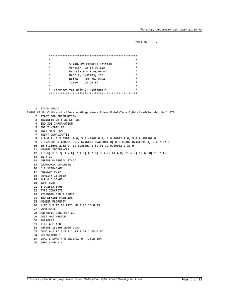 Boundry wall staad output file | PDF Boundry wall staad output file | PDF